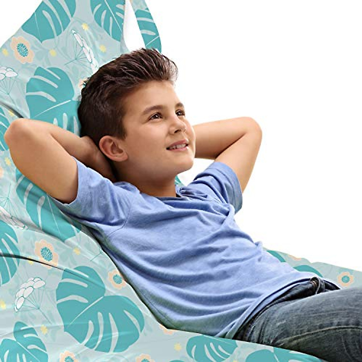 Ambesonne Exotic Lounger Chair Bag, Pastel Monstera Leaves Tropic Flora Petals Pastel Jungle Paradise Hawaiian, High Capacity Storage with Handle Container, Lounger Size, Turquoise Pale Peach