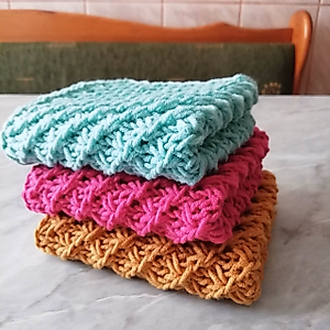 Set 3 Dishcloths Scowing Rag Towels Hand Knitted Cotton Coasters Drink Absorbent Hot Pads Mats Home Kitchen Square Reusable Cleaning Supplies Craft Tools Zero Waste Handmade