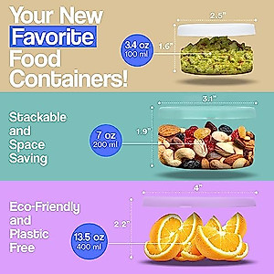 Stainless Steel Snack Containers, Fruit Containers For Lunch , Lunch Containers with Lid , Stainless Steel Containers With Lids , 3.4oz, 7oz, 13.5oz Set of 3 , Condiment Containers With Lids