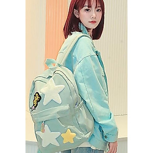 LELEBEAR Y2k Backpack for Women, Kawaii Star Backpack Aesthetic Backpack Casual Daypack for Hiking Travel (Green)