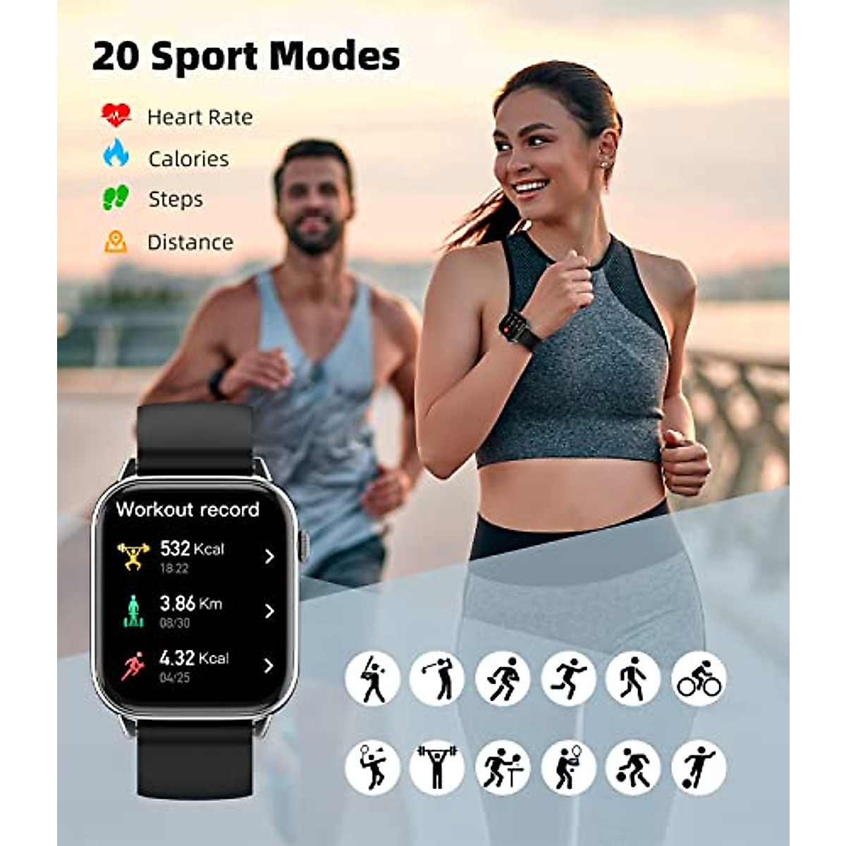 Smart Watch (Answer/Make Call), 1.68" Fitness Tracker Smartwatch for Android iPhone with Blood Pressure Heart Rate Sleep Monitor Pedometer, IP67 Waterproof Smart Watches for Men