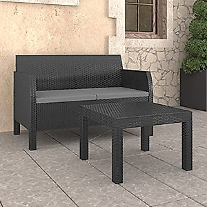VRAXO 2 Piece Patio Lounge Set with Cushions PP Rattan Anthracite,Outdoor Furniture Sets-41.69lbs