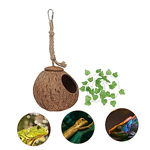POPETPOP Natural Lizard Nest Kit 2-Piece Pet Villa Nest Vine Cozy Warm Bed for Small Reptiles Semi-Closed for Temperature Retention Pet Enthusiasts