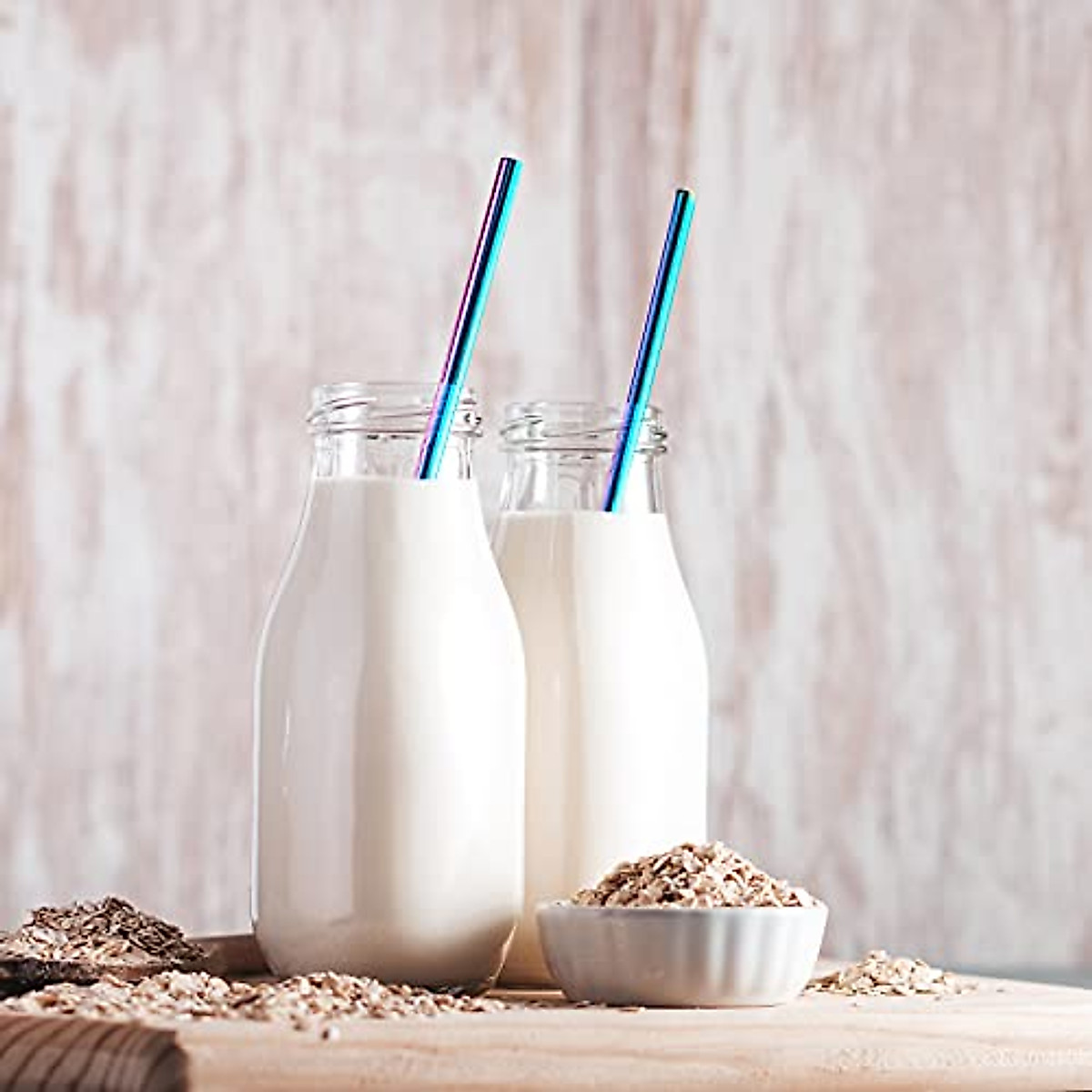 16-Pack Reusable 18/10 Stainless Steel Metal Straws with Silicone Tips & Cleaning Brush, Suotarn Long Drinking Straws for 20 24 30 oz Coffee Tumbler Travel Mug Cup, Dishwasher Safe, Rainbow