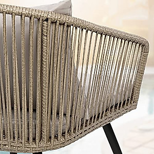 YITAHOME 3-Piece Outdoor Patio Furniture Wicker Bistro Set, All-Weather Rattan Conversation Chairs for Backyard, Balcony and Deck with Soft Cushions, Glass Side Table Gray