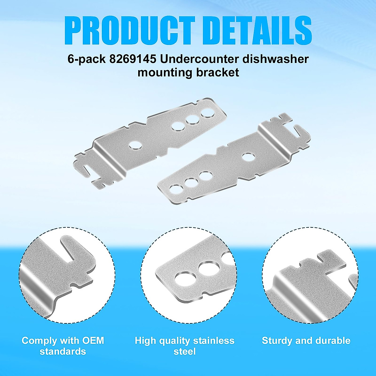 6pcs 8269145 Dishwasher Mounting Bracket with Screws, Undecounter Dishwasher Replacement Part Dishwasher Side Mount Clips Dishwasher Installation Kit Dishwasher Holder for GE LG Samsung