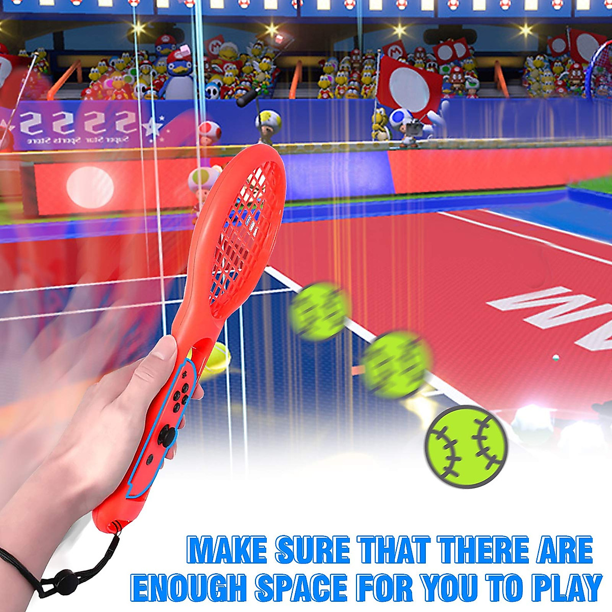 INFURIDER Tennis Racket Controller Holder for Nintendo Switch Game (2 pack,Red & Blue),Hand Grip Compatible for Sport Game, Game Controller Joy-Con Accessories for Nintendo Switch Mario Tennis Ace