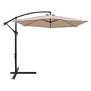 Devoko 10 Ft Patio Offset Cantilever Umbrella Outdoor Market Hanging Umbrellas with Crank & Cross Base Suitable for Garden, Lawn, backyard, Deck and Poolside (Beige)