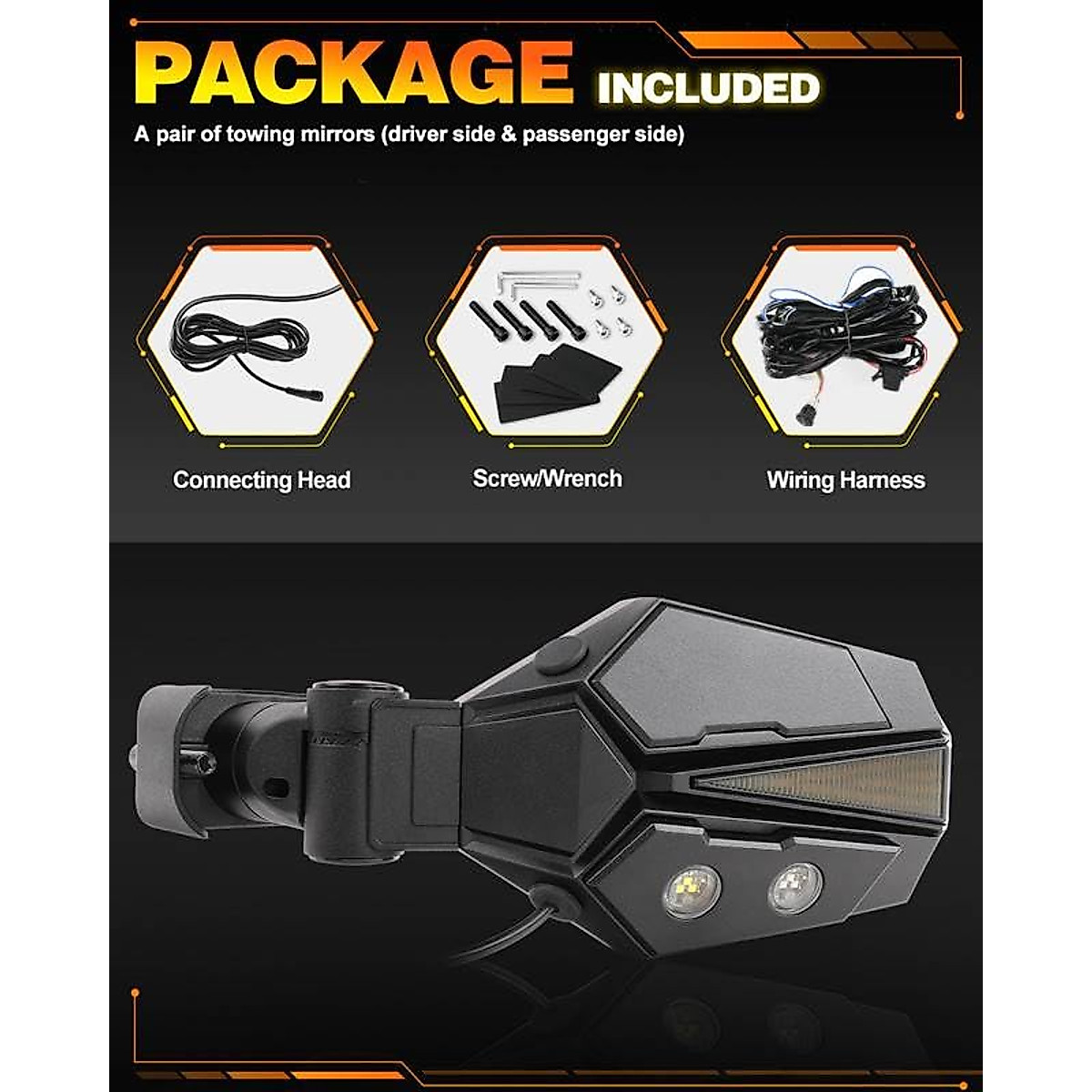 BraveWAY UTV Side Mirrors with Lights, Fit All 1.5-2.5" Roll Bar Cage, Amber White Green Three-color 3 Modes ATV/UTV Off Road Lighted Rear View Mirror Light with UTV ATV Polaris RZR Ranger