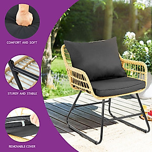 INDSUMOT 4PC Outdoor Patio Furniture Set Sectional Sofa Rattan Chair Wicker Set with Cushion