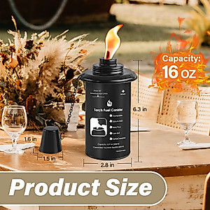 ZSZMFH 16oz Torch Canisters, 6 Pack Bamboo Torch Refillable Replacement Canister, Outdoor Citronella Fuel Torch Canister with Wicks and Covers,for Luau Party, DIY Garden Decor.