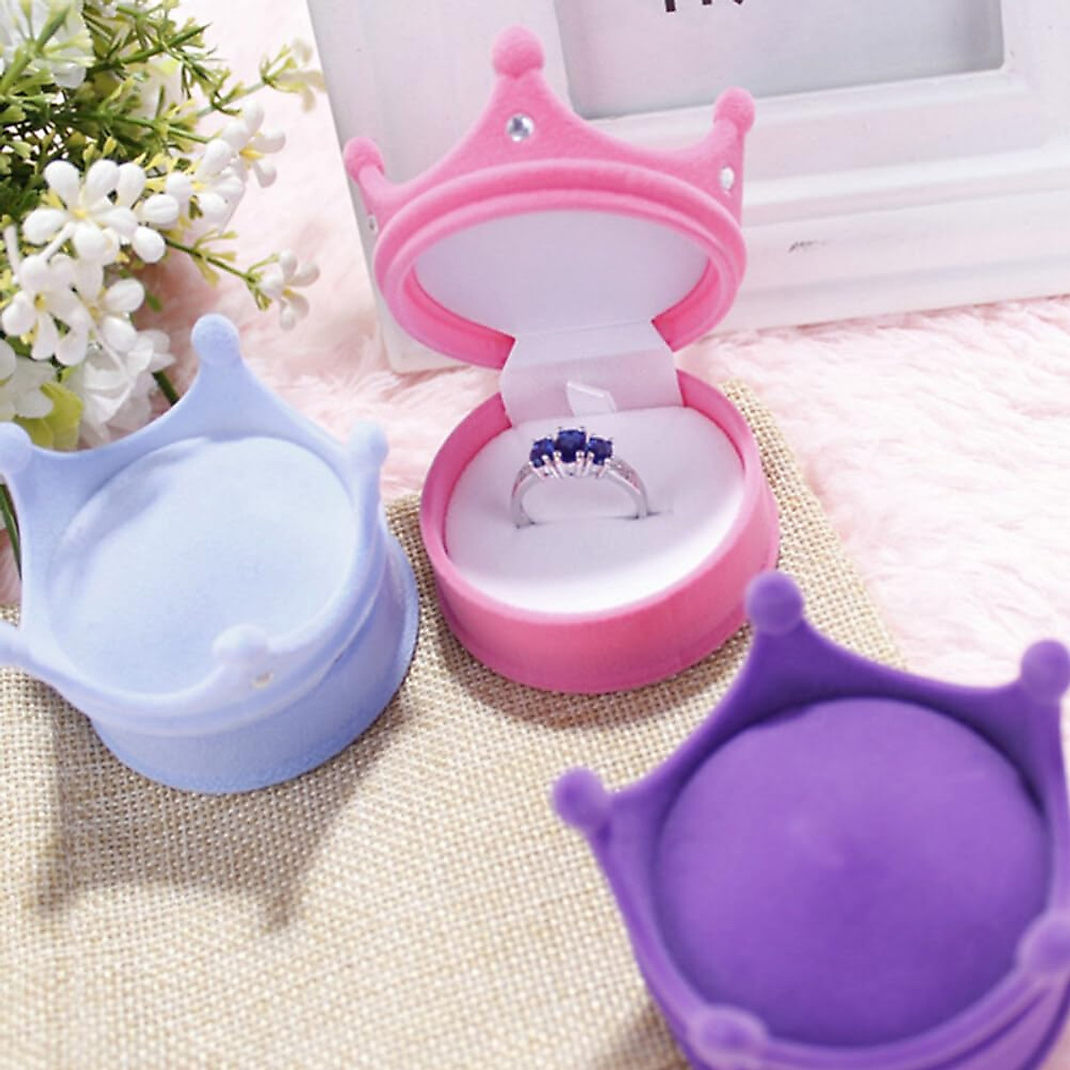 4Pcs Crown Style Jewelry Trinket Box, Decorative Unique or Home Decor (blue+pink+purple+pink)