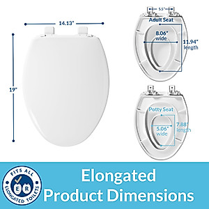 Little2Big 181SLOW 000 Toilet Seat with Built-In Potty Training Seat, Slow-Close, and will Never Loosen, ELONGATED, White