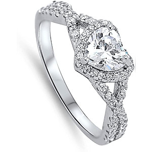 Junikool Birthstone Promise Rings Halo Heart Love Ring 1 Stone for Women Mothers Day Gifts With Birthstones Her Best Friends Jewelry Mother Daughter Personalized Engraved Custom Name Sterling Silver