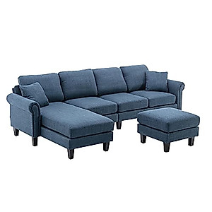 Olela U Shaped Modular Sectional Sofa for Living Room, Oversized Deep Seat Sofa Modern Linen Upholstered Sectional Couch with Chaise Lounge and Comfy Backrest (Navy)