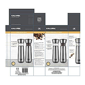 Kalorik Electric Gravity Salt and Pepper Grinder, PPG 44892, Automatic Stainless Steel Spice Grinder Easy Tilt and Grind, Stainless Steel.