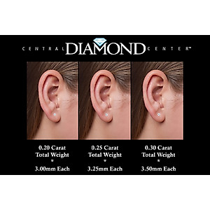 Central Diamond Center Lab Grown Round Diamond Earrings Sterling Silver, 14K Gold Post 0.30ctw (0.28-0.33ctw) Platinum Plated