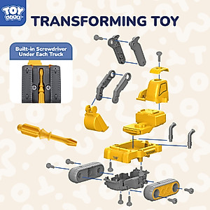 TOY Life Toys for 3 4 5 6 7 Year Old Boys Construction Vehicles Transform Robots Toys for Kids 5 in 1 Robot Toys for Kids 5-7 Construction Toys for Boy Vehicle Transformer Cars Best Gifts for Boys