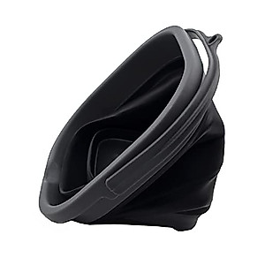 SAMMART 2.6L (0.68 Gallon) Super Mini Sqare Collapsible Plastic Bucket - Foldable Square Tub - Portable Fishing Water Pail - Space Saving Outdoor Waterpot (Grey/Black)