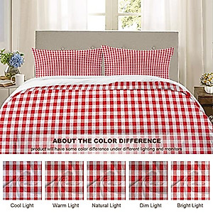 BaoNews Red White Checkered Duvet Cover Set Twin Size,3 Pieces Square Red and White Gingham Bedding Set Hotel Quality Comforter Cover Set with 2 Pillowcases(No Filler)