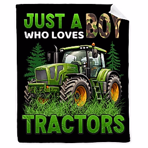 Just A Boy Who Loves Tractors Blanket Just A Boy Who Loves Gift for Tractors Lovers Boy Soft Fuzzy Cozy Throw Blanket Warm Plush Lightweight Flannel for Bedroom Sofa Living Room 40"x50" for Kids