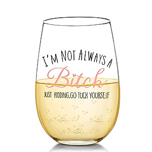 I'm Not Always A B, Just Kidding Funny Wine Glass Gifts for Women, Cute Christmas Birthday Gifts for Women, Girlfriend, Friend, Sister, BFF, Coworkers, Female, Her, Unique Bitchy Gifts Ideas for Women
