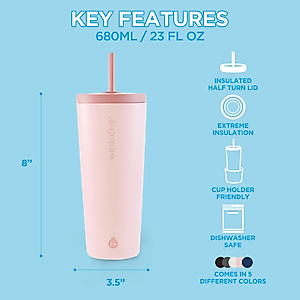 GROSCHE Jasper 23oz Tumbler with straw. Extreme Insulation, Classy Design, Built to Last, Insulated Stainless Steel Tumbler with Lid and Straw - Pink