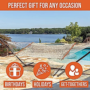 Castaway Living 13 ft. Double Traditional Hand Woven Cotton Rope Hammock with Free Extension Chains & Tree Hooks, Designed in The USA, Accommodates Two People with a Weight Capacity of 450 lbs.