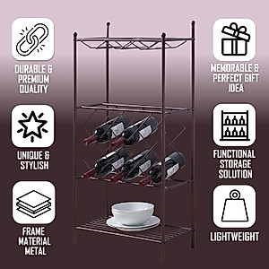 Kings Brand Furniture - Keyent Metal Wine Rack Stand - Liquor Bottle Rack with Glass Holder & Shelves - Freestanding Wine Bottle Holder Rack - Space-Saving Bronze Finish Metal Wine Rack - Metal