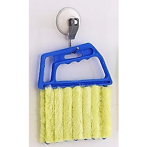 Blue Handheld Mini Blinds Cleaner Shutters, Curtain Brush Dust Remover Orange with 7 Removable Microfiber Sleeves, Air Conditioning Home Gadgets, Car Vents, Fan Shutters (Blue, with 7 Blades)
