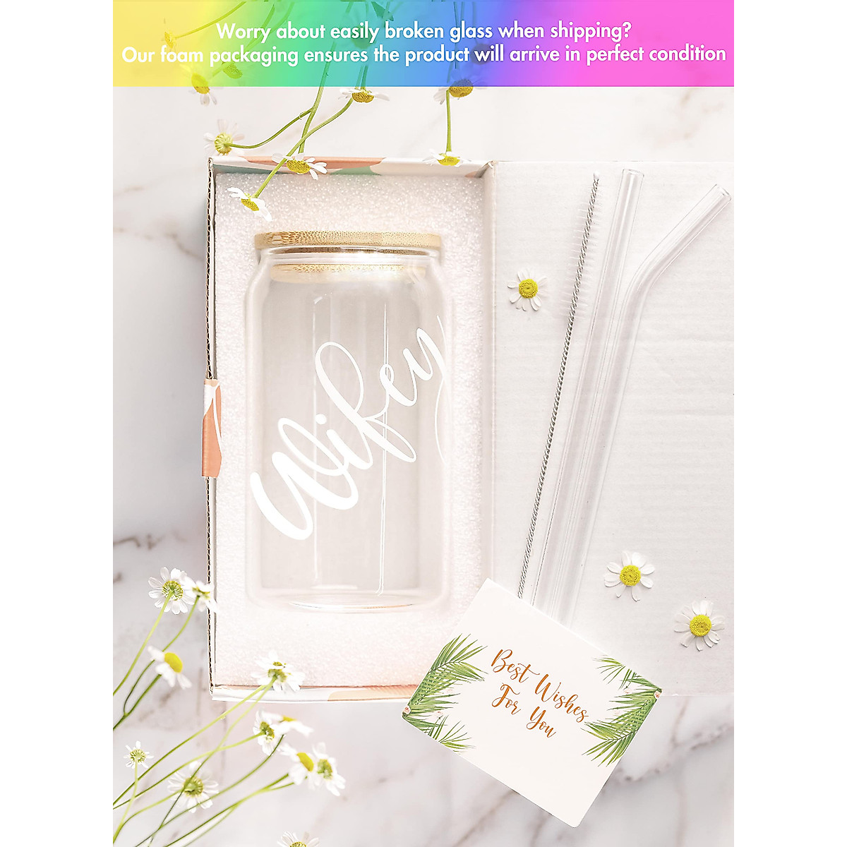 NewEleven Gifts For Wife, Her - Wife Gifts From Husband - Gifts For Her - Wife Gift Ideas For Women, Bride To Be, Fiancee, Wifey - 16 Oz Coffee Glass