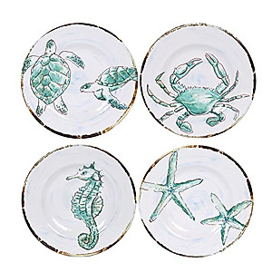 Gofunfun Melamine Salad Plates Set of 4, Salad/Dessert Plate for Outdoor/Indoor Use, Shatterproof, BPA Free, Dishwasher Safe Small Dinner Plates, Marine Life