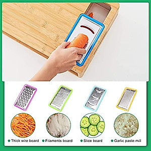 WORTHYEAH Smart Cutting Board - Bamboo Cutting Board with Containers, Wood Cutting Boards with 4 Trays/Storage with Lids & 4 Graters, Food Prep Deck Large Tank Chopping Cutting Boards for Kitchen