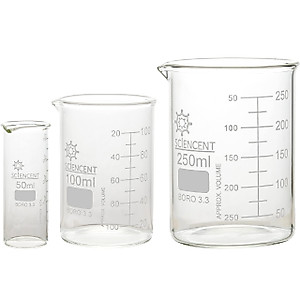SCIENCENT Glass Beaker 50ml, 100ml, 250ml (Set of 3)