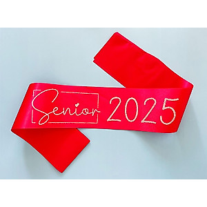 Generic Senior Sash 2025, 8 Pack Silver Glitter Red Satin Finally Graduated Senior Cheerleader Sashes for Class of 2025 Graduation Party Supplies
