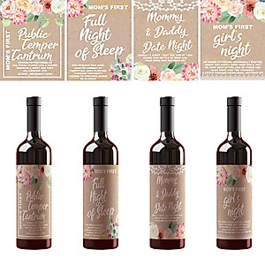 8 Mommy's First Milestone Wine Bottle Labels Stickers, Funny Mom's First Moments Having New Baby Girl or Boy, Great Gift Ideas For Mom To Be, 1st Date Night With Dad (WINE NOT INCLUDED)