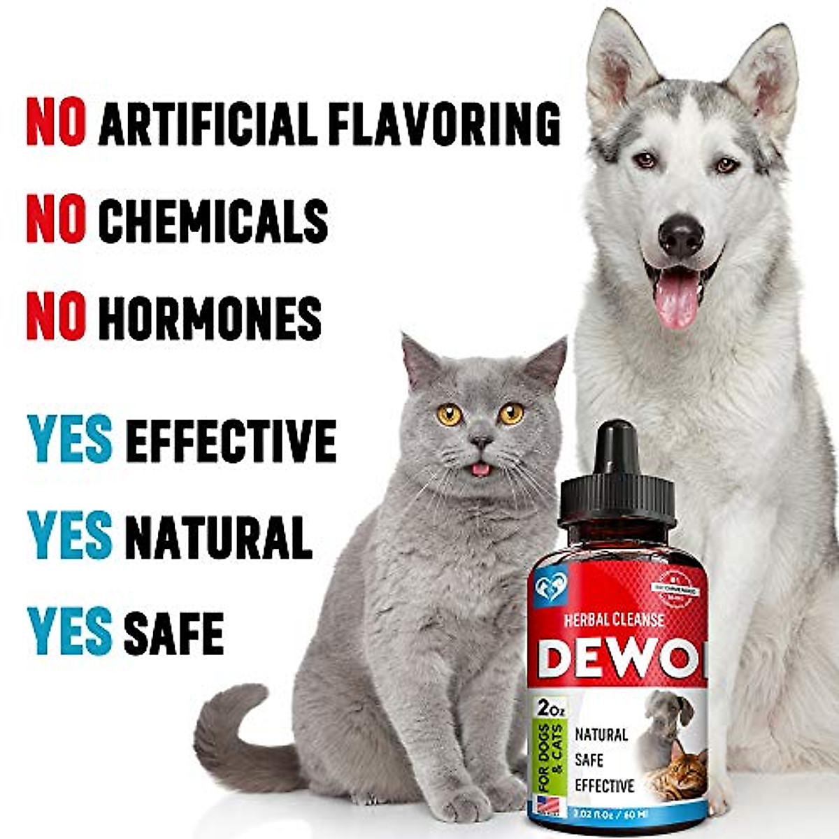 Cats & Dogs Liquid Herbal Medicine & Natural Broad Spectrum Treatment for Tapeworm, Whipworm, Roundworm, and Hookworm - Prevention Medication & Supplement Drops for Kitten and Puppies - Made in USA