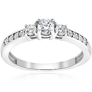 P3 POMPEII3 3/4ct Three Stone Round Diamond Engagement Ring 14K White Gold - Size 10