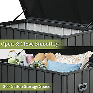 MYEYPEL 200 Gallon Outdoor Storage Deck Box Waterproof, Lockable UV Resistant Container Large Patio Storage Bin for Patio Outside Furniture Cushions, Pillows, Garden Tools(Dark Gray)