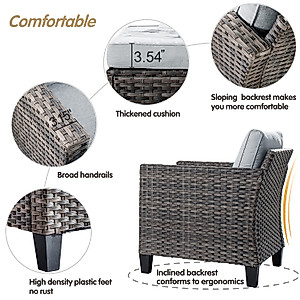 ovios Patio Chairs Outdoor Furniture 2 Pieces Rattan Wicker Chairs All Weather Patio Dining Chairs Single Chairs for Yard Deck Porch, Grey Wicker, Grey Cushion