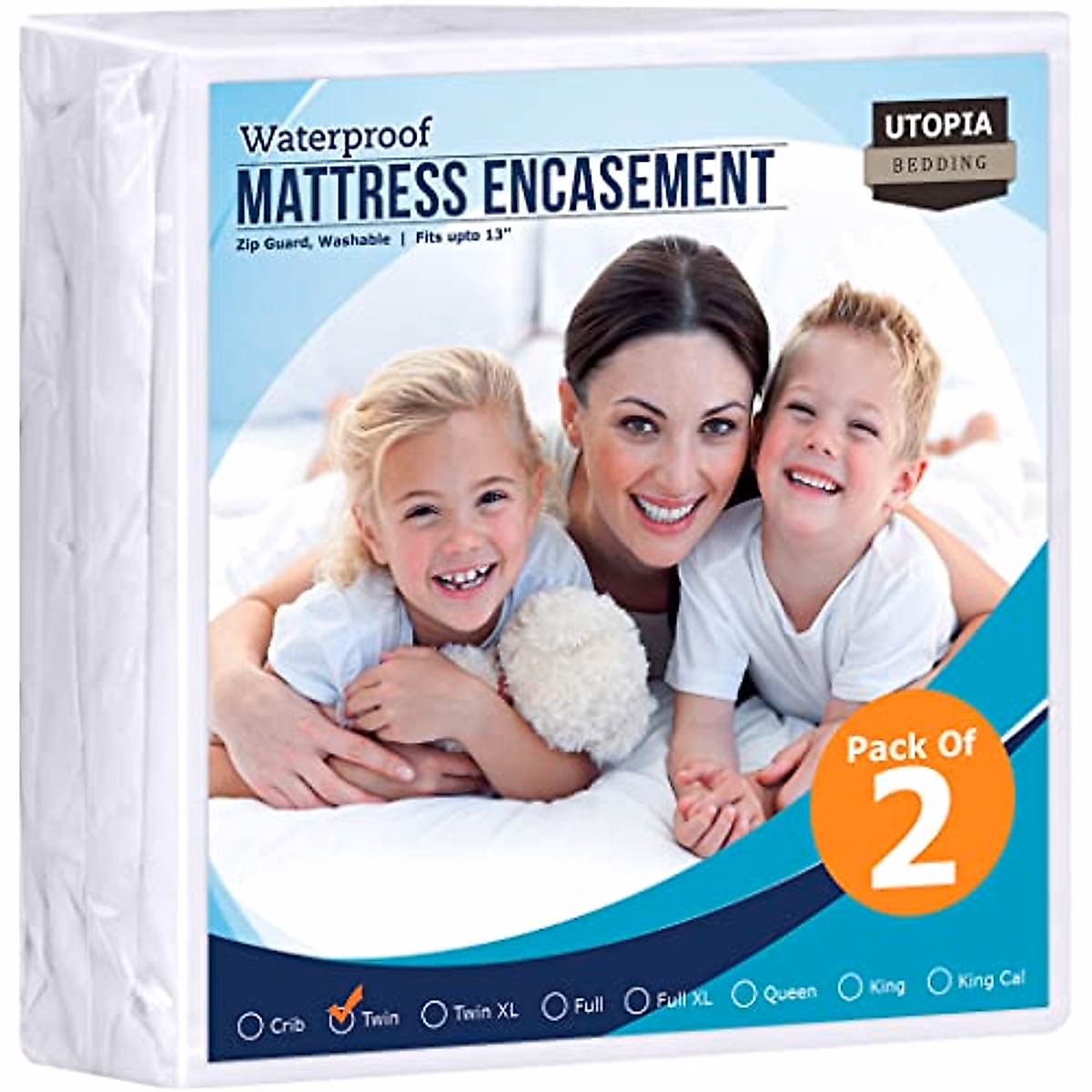 Utopia Bedding Zippered Mattress Encasement Twin - 100% Waterproof and Bed Bug Proof Mattress Protector - Absorbent, Six-Sided Mattress Cover (Pack of 2)