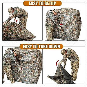 HUNT MONSTER Hunting Blind 2-3 Person with Tri-Leg Hunting Stool, 270 Degree See Through Pop up Ground Blinds for Deer Turkey Duck Hunting, Bow Hunting Adjust Windows with Silent Zipper