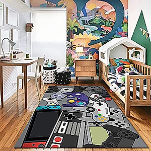 Home Area Gamer Rugs with Game Controller Design,Non Slip Floor Mats for Kids,Velvet Carpet for Decor Living Bed Playrooms Black 120X160CM (120x160cm)