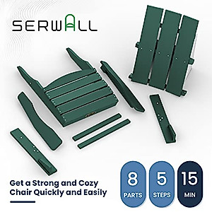 SERWALL Adirondack Chair Oversized Outdoor Fire Pits Chair Weather Resistant-Green