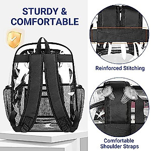 Clear Backpack, XXL Large Heavy Duty PVC Transparenet Backpacks with USB Charging Port,School Clear Bookbag Stadium Approved See Through Clear Backpacks for Women Men Kids Travel Work Security College