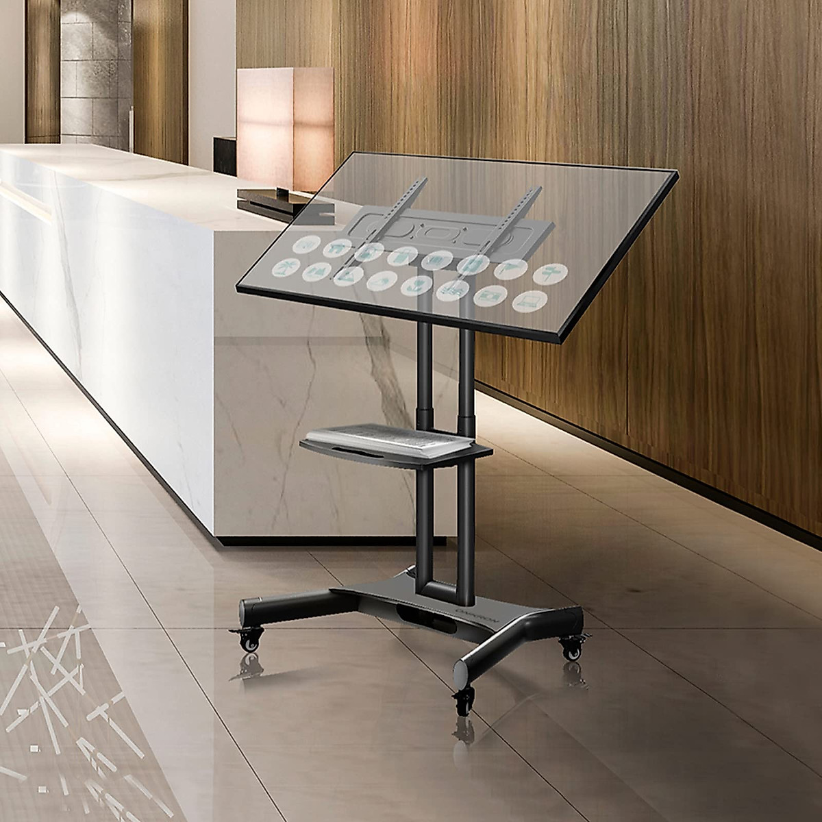 ONKRON Mobile TV Stand on Wheels for 32" - 70" TV up to 99 lbs - Floor TV Stand Tilt - Height Adjustable TV Stand Floor max VESA 600x400 - Portable TV Stand on Wheels/TV Cart Rolling TV Stand Black