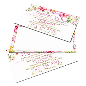 Paper Clever Party Cottage Floral Baby Shower Thank You Postcards (15 Pack) Girls Notecards Only - Eco-friendly Postal Note with Message from Newborn – Rustic Pink and Gold – Printed 4x6