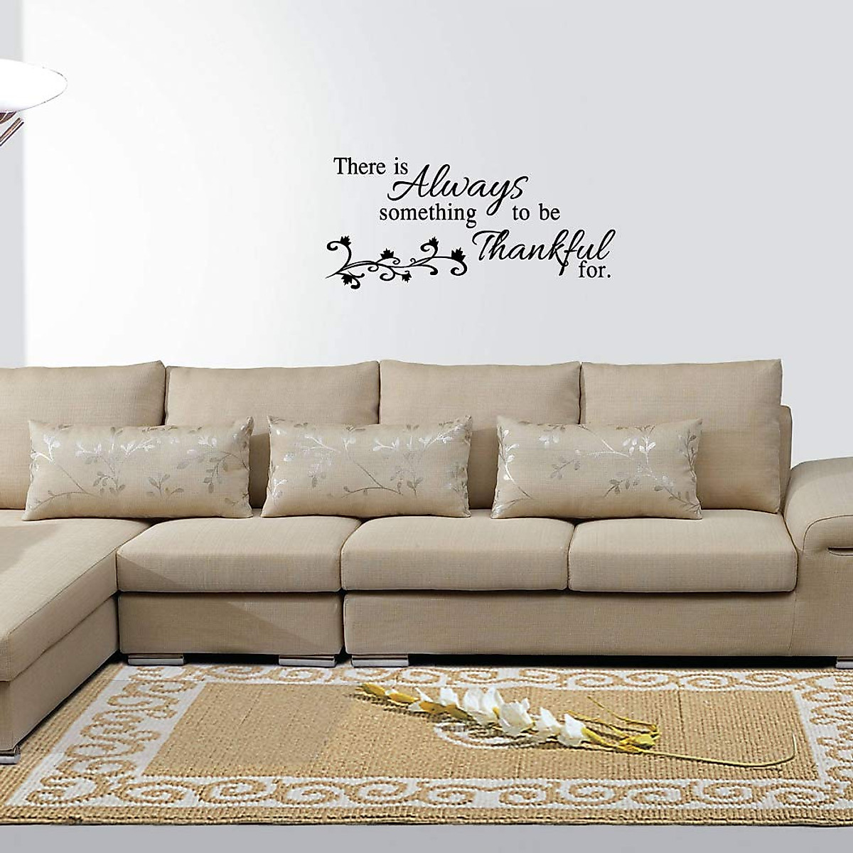 There is Always Something to be Thankful for - Pure Black Vinyl Decal Quotes Separated Letters Home Décor Art Lettering Wall Sayings Inspirational Words Mural Motto