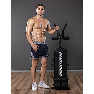 HANSTORM Adjustable Folding Sit Up Bench Workout, Abdominal Exercise Equipment Bench for Men and Women, Slant Bench for Strength Training Fitness, Black