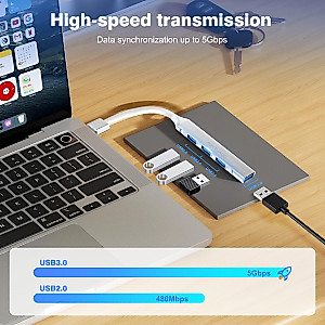 USB Port hub USB Hub 4 in 1, USB to USB 3.0 USB 2.0,4 Ports Portable USB Splitter Mini USB Docking Station Compatible with MacBook,iPad Pro,Dell HP Laptop,Phones